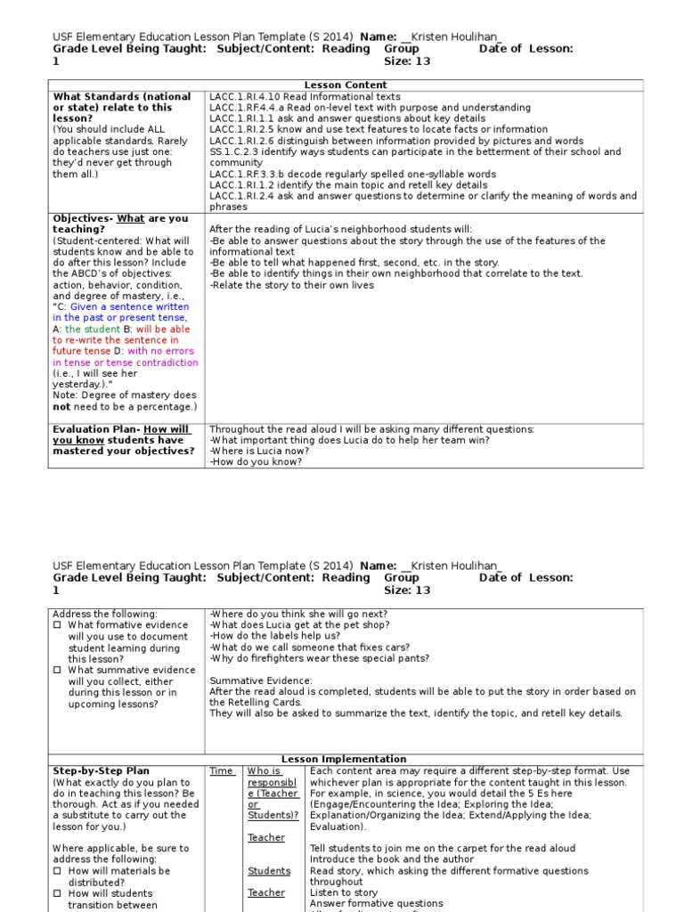 Lucias Neighborhood Lesson Plan | PDF | Lesson Plan | Teachers