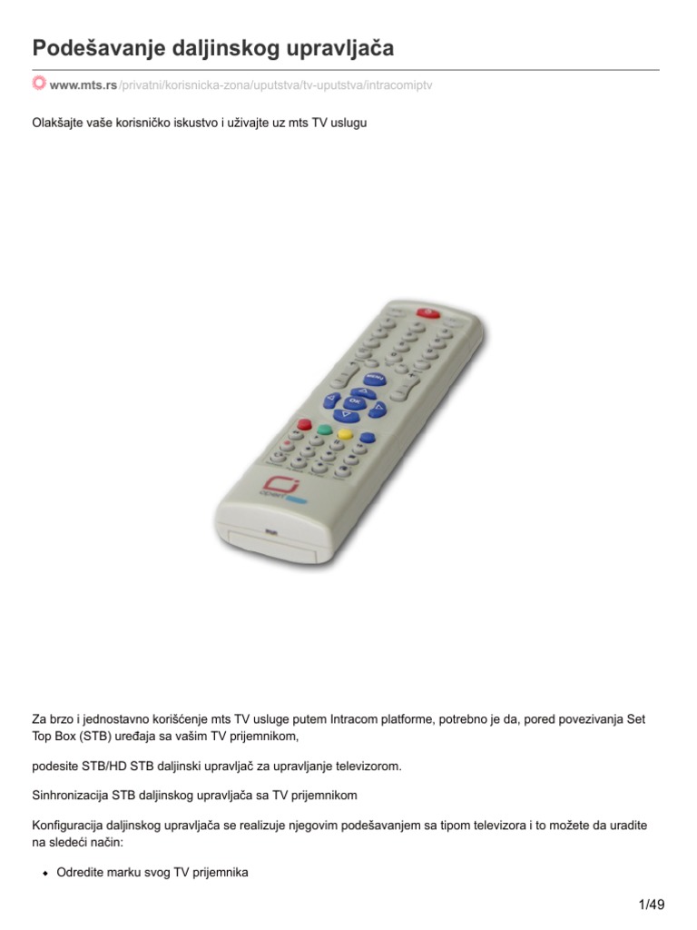 Mts - Rs-Podešavanje Daljinskog Upravljača PDF | PDF