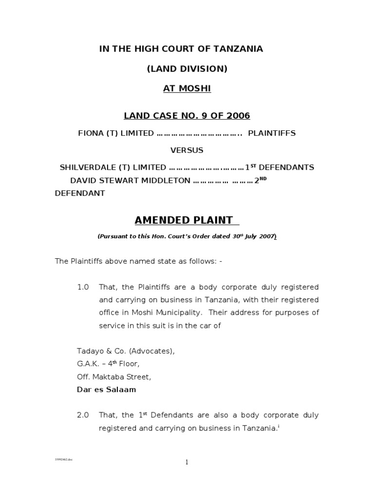 Amended Plaint in Land Dispute Case | PDF | Lease | Lawsuit