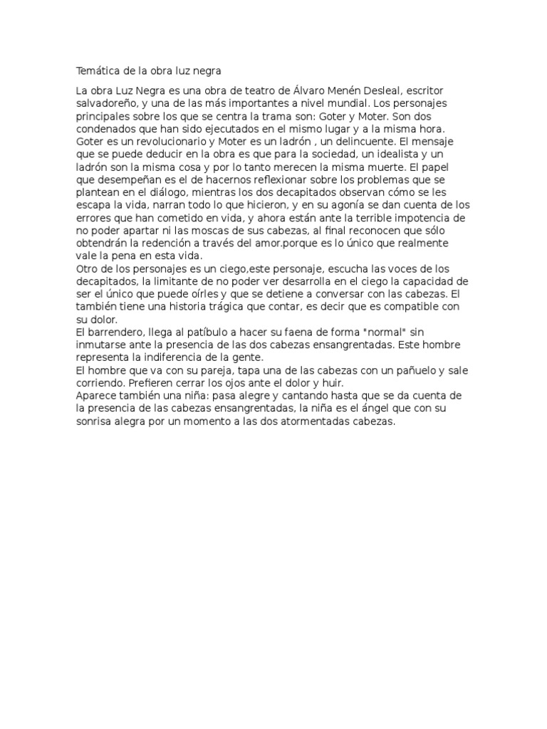 Temática de La Obra Luz Negra