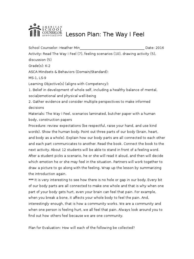 Lesson Plan: The Way I Feel | PDF