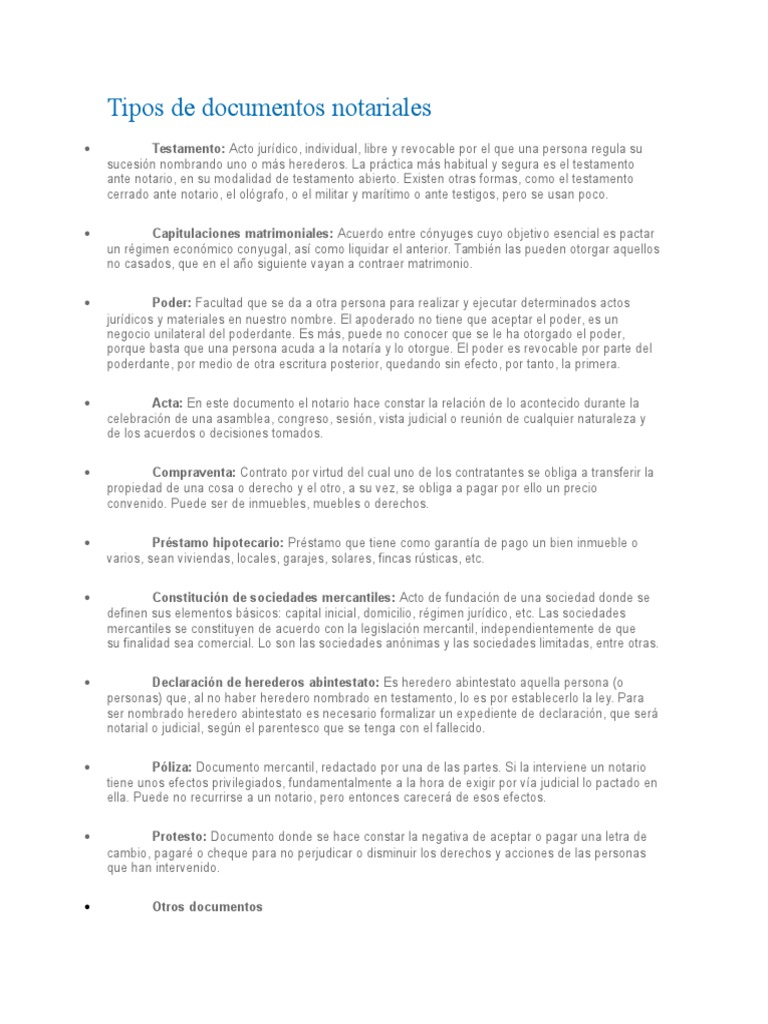 Tipos de Documentos Notariales | PDF | Voluntad y testamento | Ley común
