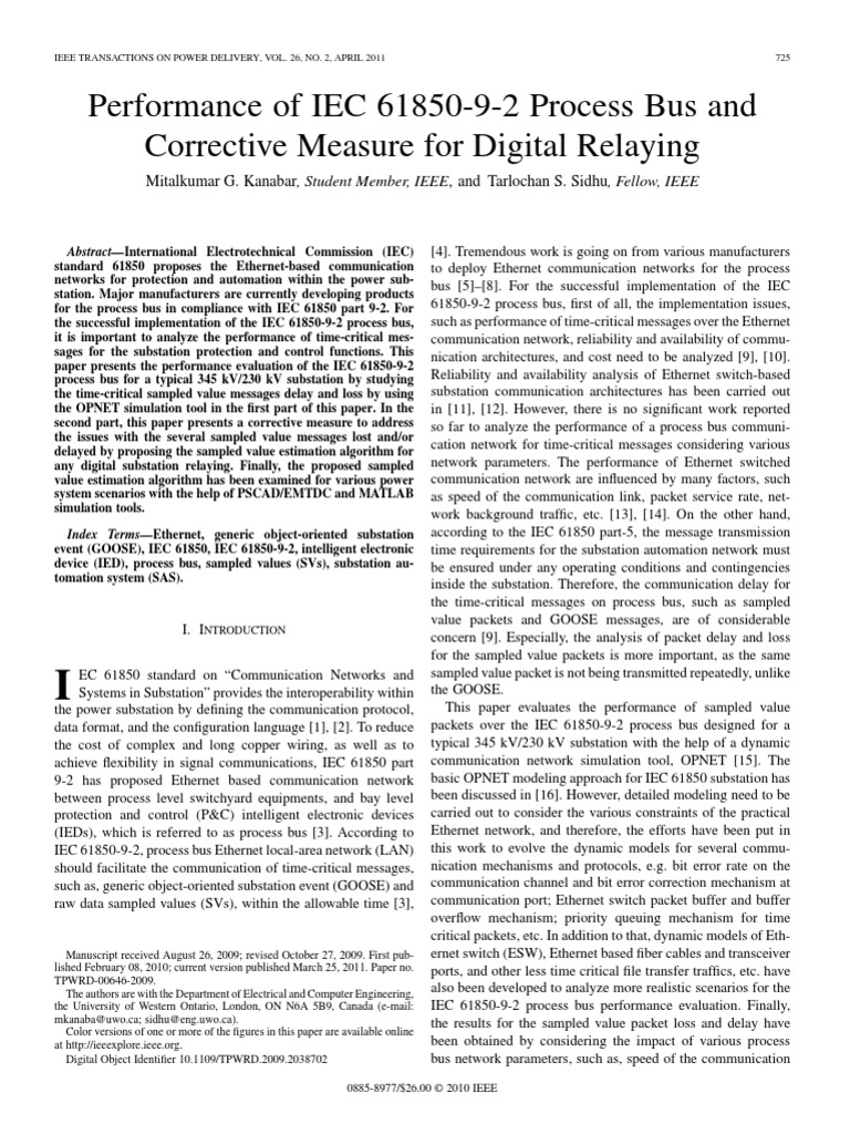 Performance of IEC 61850 9-2 Process Bus and Corrective Measure PDF ...