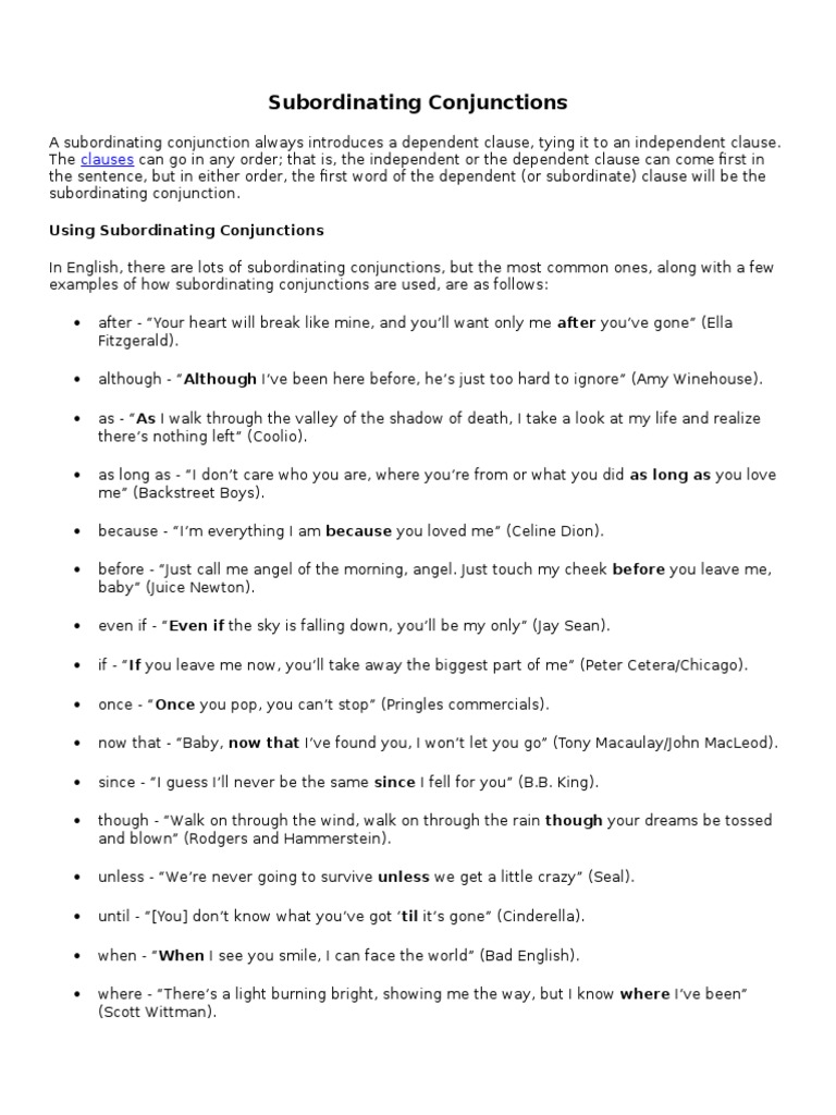 Subordinating Conjunctions | PDF | Clause | Syntax