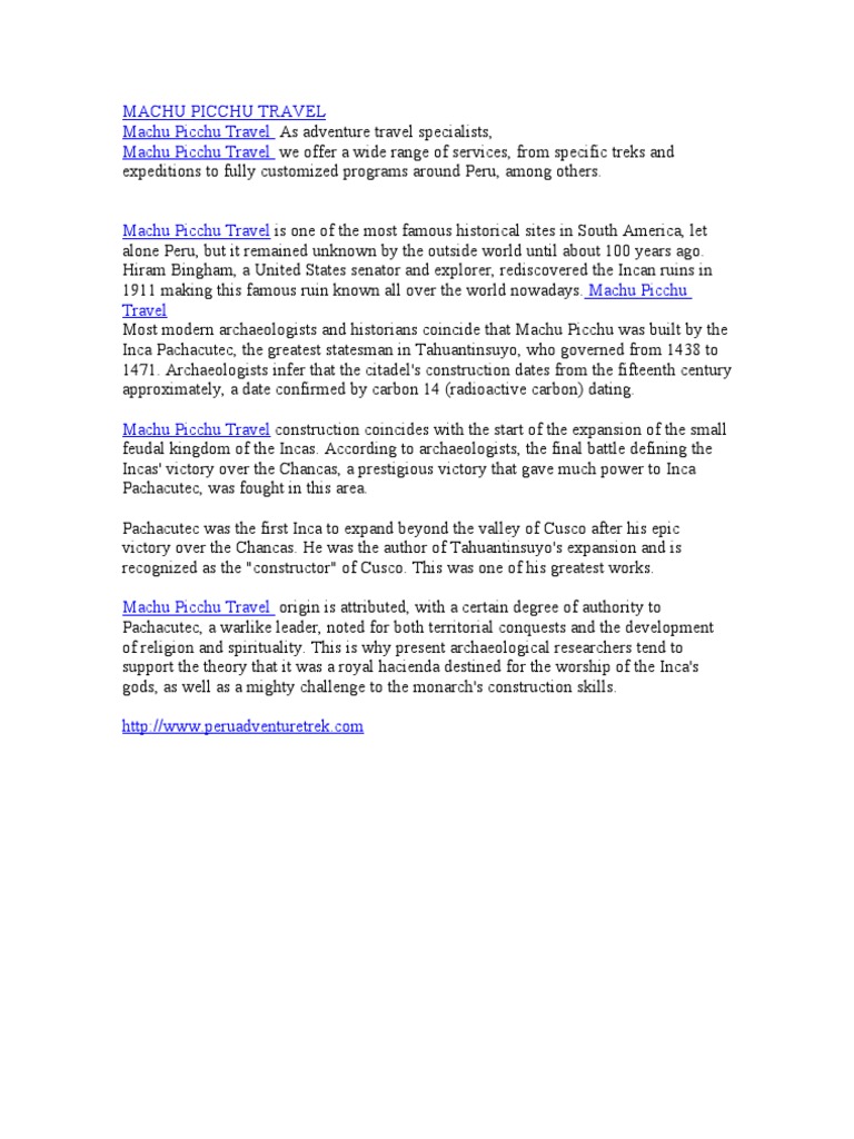 Machu Picchu Travel | PDF