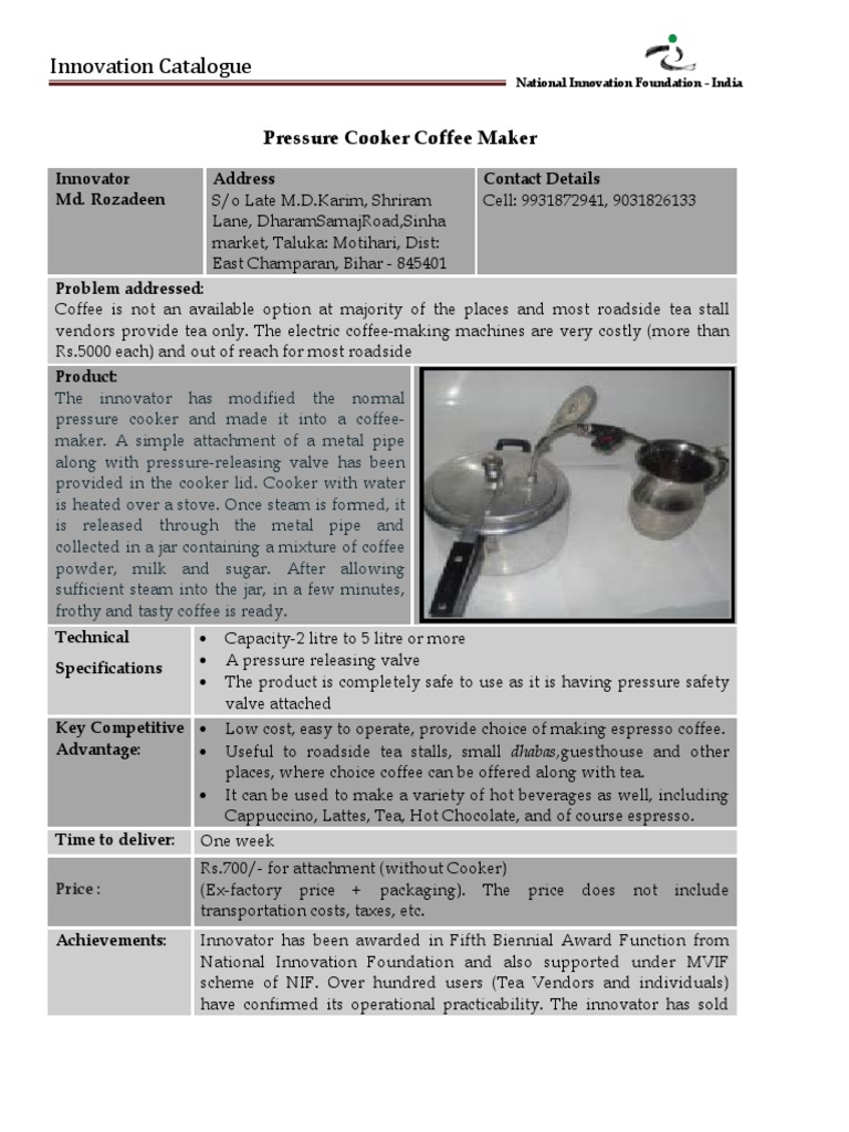 Pressure Cooker Coffee Maker | PDF | Coffee | Kitchen Stove