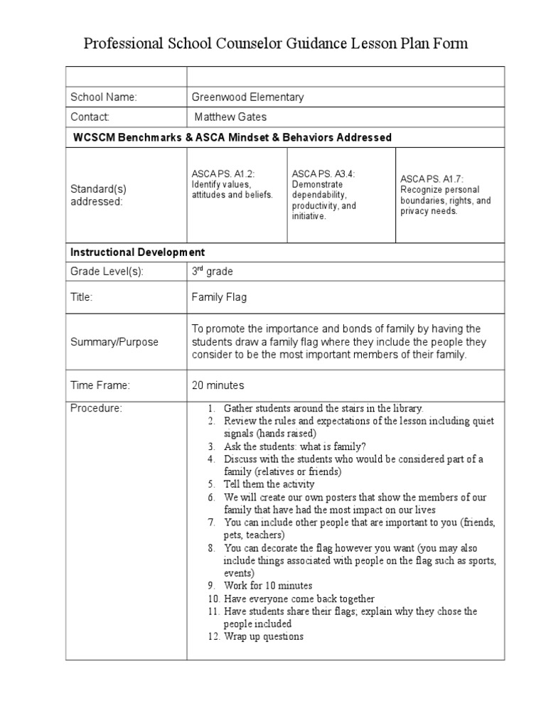 Professional School Counselor Guidance Lesson Plan Form: WCSCM ...
