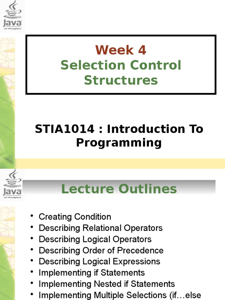 Selection Control Structures Week 4 Download Free Pdf Control Flow Boolean Data Type