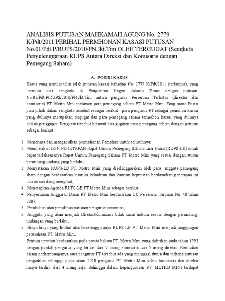 Analisis Putusan Mahkamah Agung No | PDF