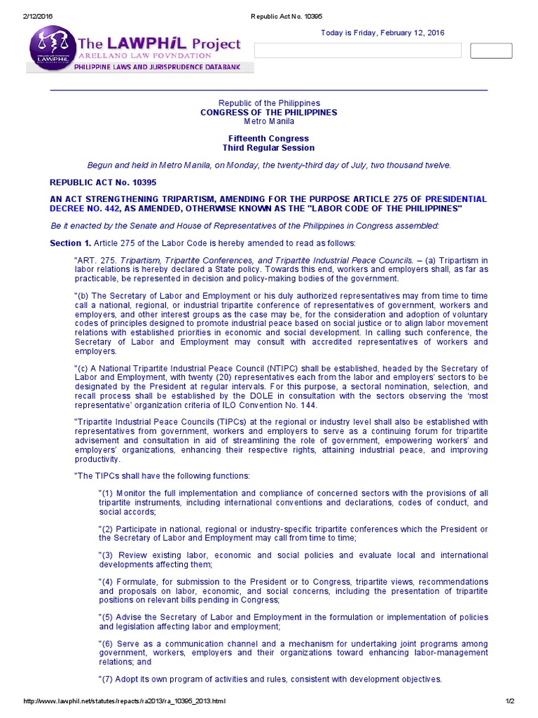 Strengthening Tripartism Act | PDF | International Labour Organization ...