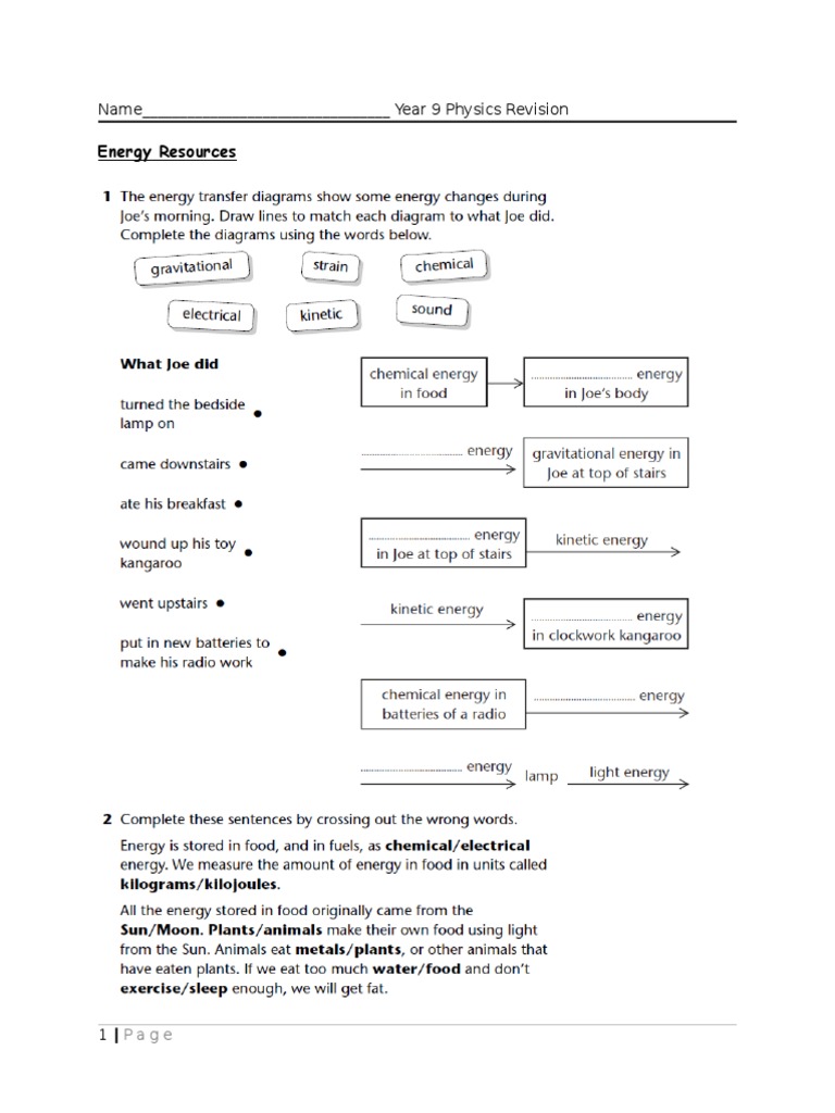 Energy Resources: Name - Year 9 Physics Revision | PDF