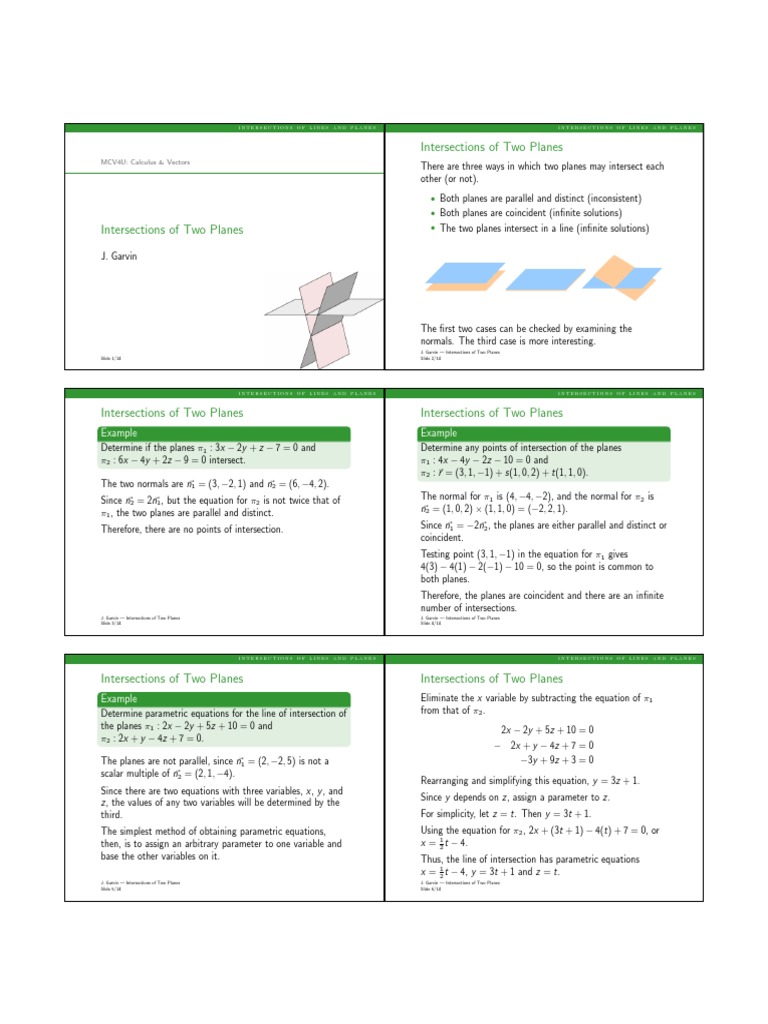 Intersection Two Planes Handout | PDF | Plane (Geometry) | Vector Space