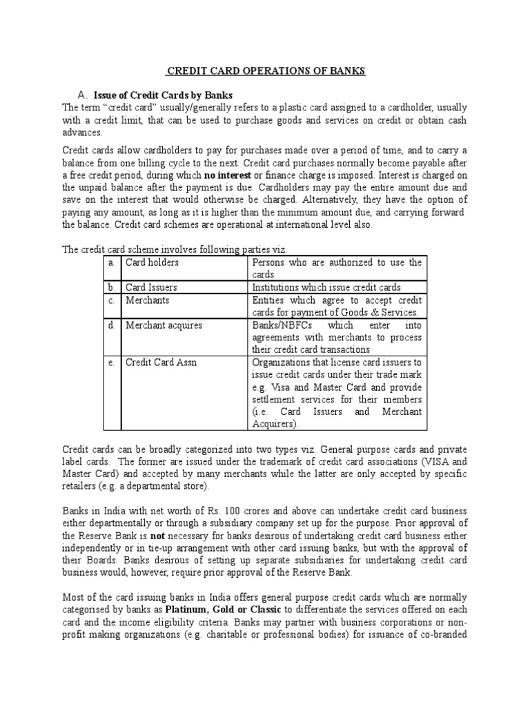 Credit Card Operations of Banks | PDF | Credit Card | Debit Card