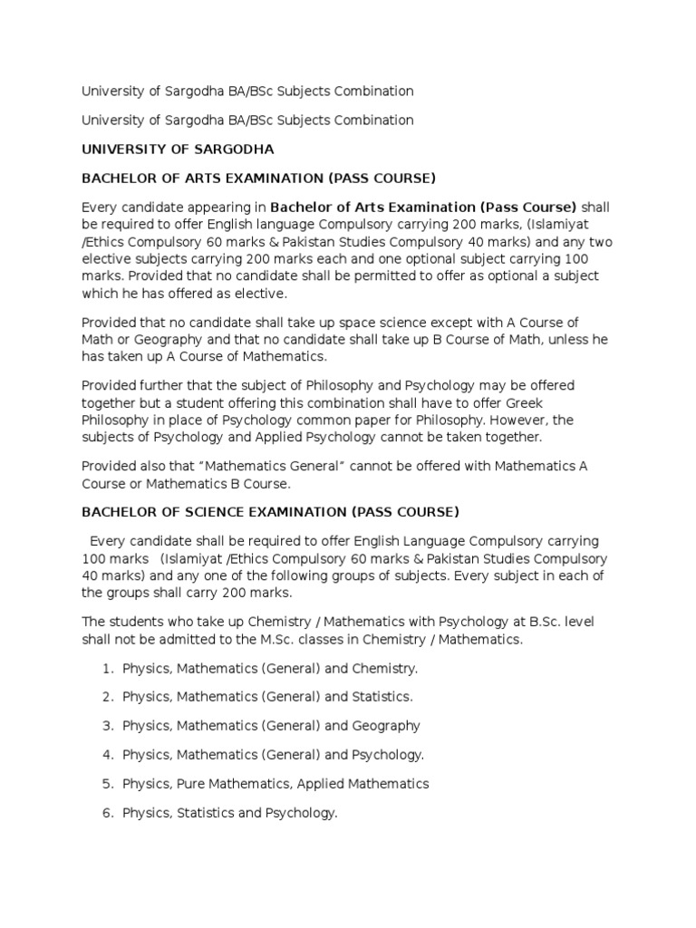 University of Sargodha BA | PDF | Bachelor Of Science | Bachelor Of Arts