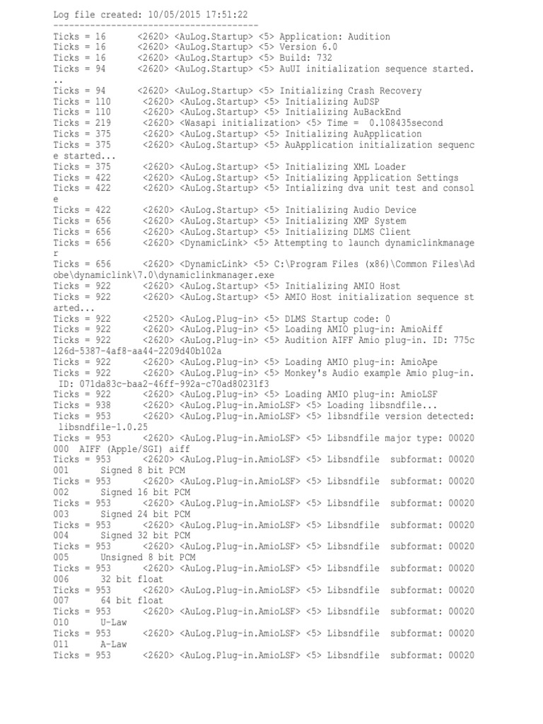 Analysis Of Audio Application Startup Log File Detailing Initialization