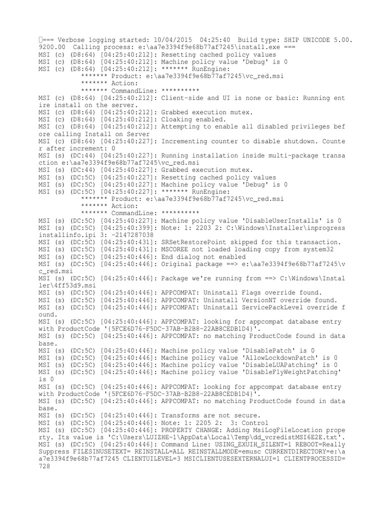 DD VcredistMSI6E2E | PDF | Operating System Technology | X86 Architecture