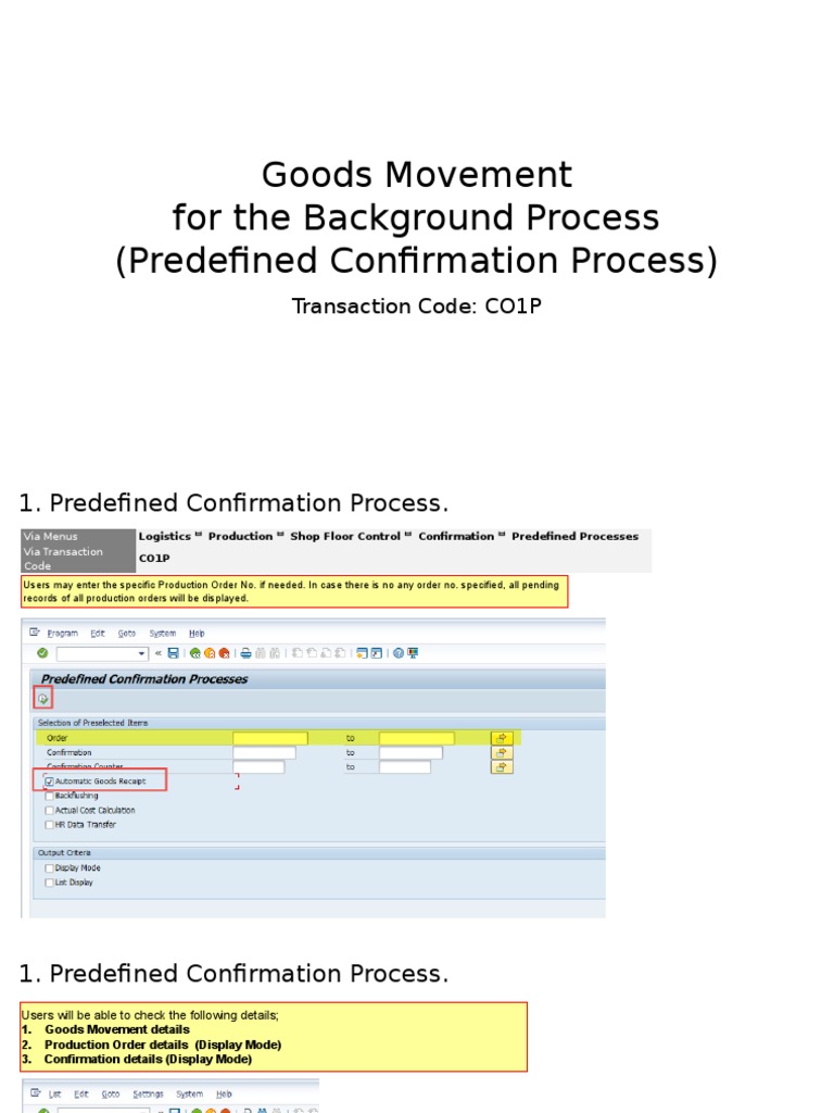 Goods Movement For Background Process CO1P | PDF