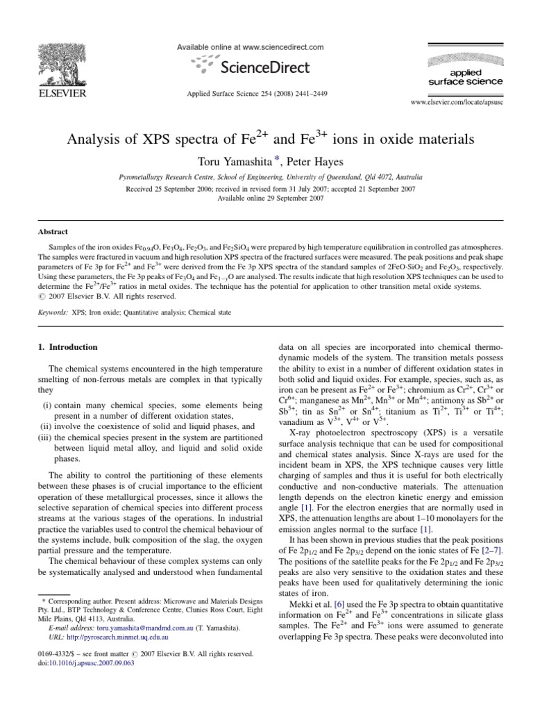 Analysis of XPS Spectra of Fe2+ and Fe3+ Ions in Oxide Materials | PDF ...