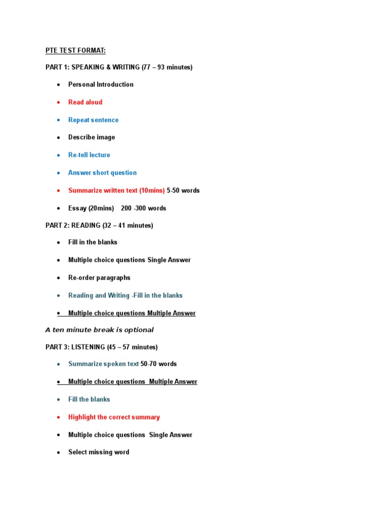 PTE Test Format | PDF