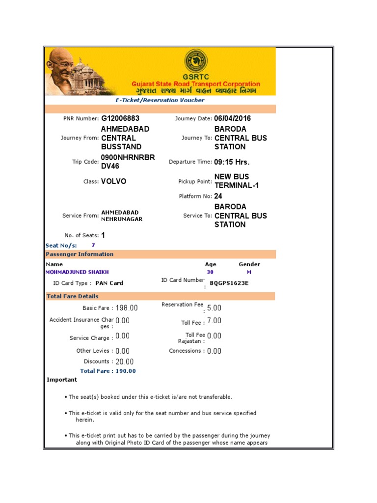 GSRTC Ticket | PDF