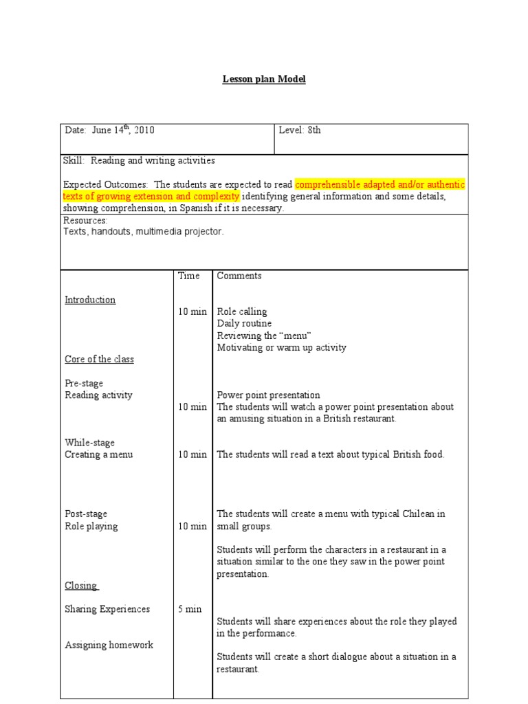 Homework Lesson Plan 2 | PDF | Lesson Plan | Homework