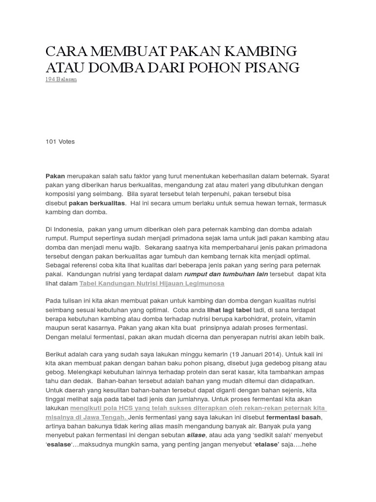 Cara Membuat Pakan Kambing Atau Domba Dari Pohon Pisang | PDF