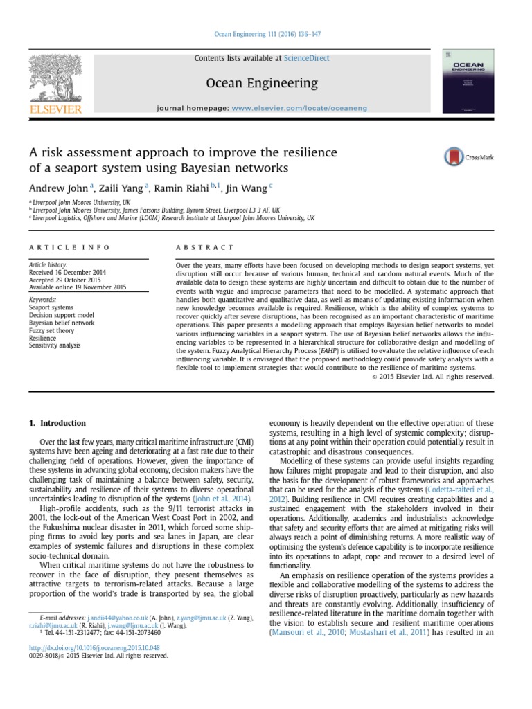 A Risk Assessment Approach To Improve The Resilience of A Seaport System Using Bayesian Networks ...