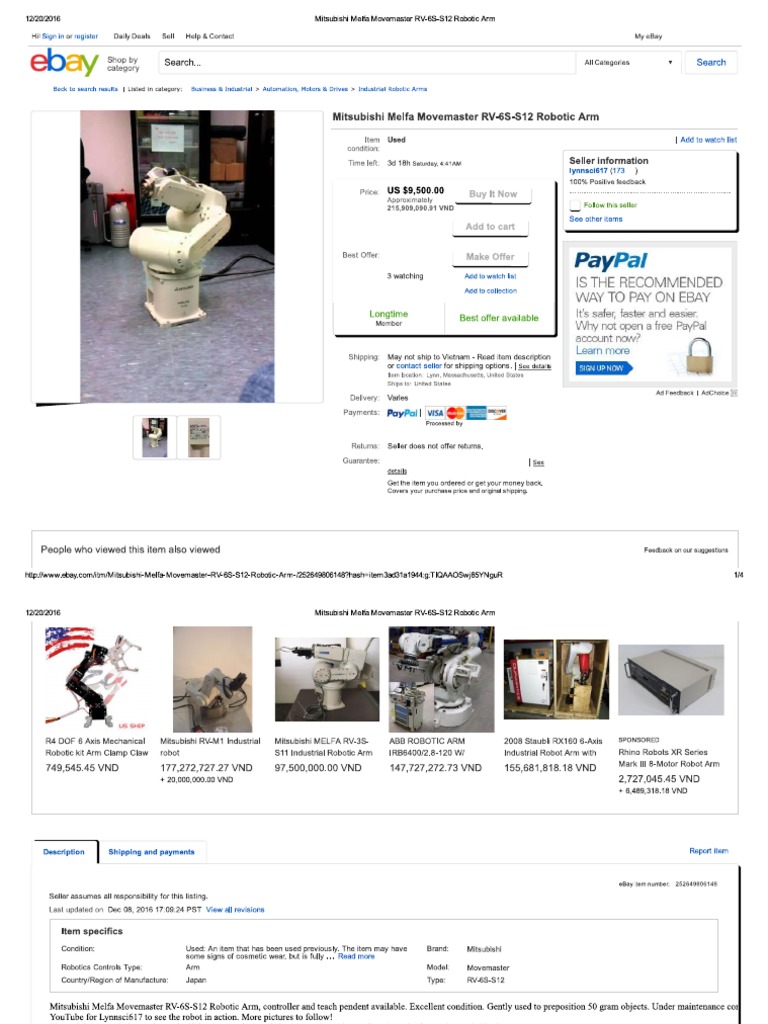 Mitsubishi Melfa Movemaster RV-6S-S12 Robotic Arm | PDF