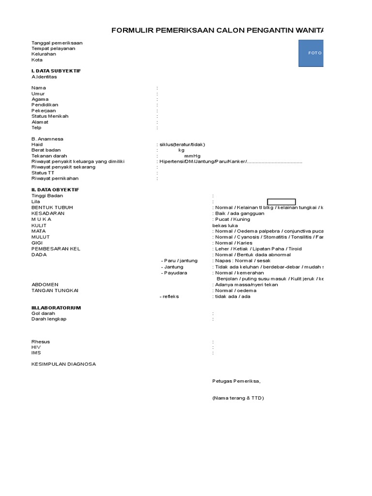 Formulir Pemeriksaan Catin | PDF