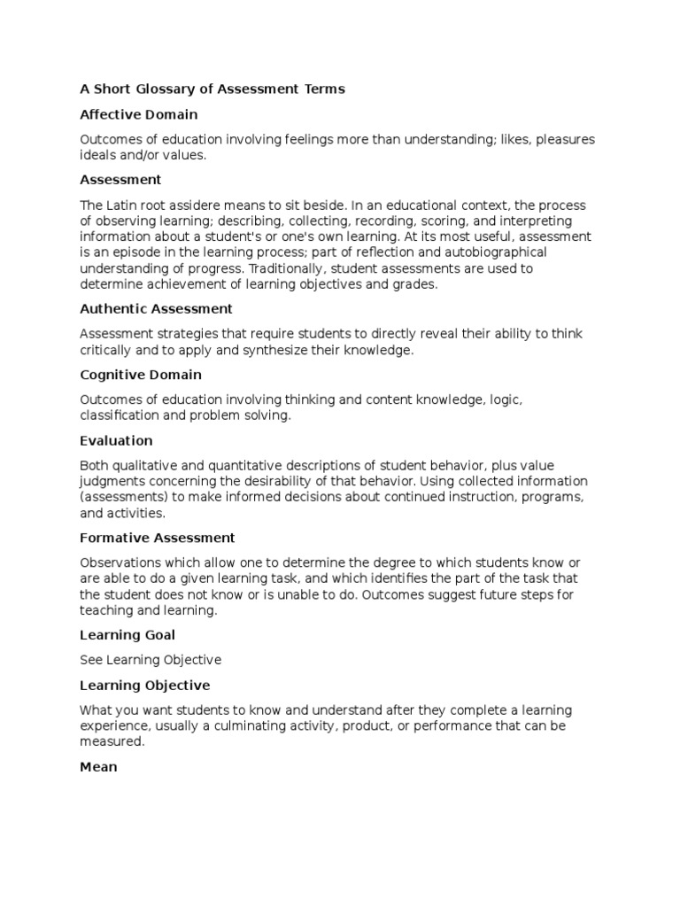 A Short Glossary of Assessment Terms | PDF