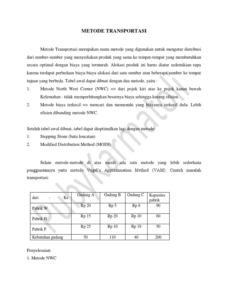 Metode Transportasi PDF | PDF