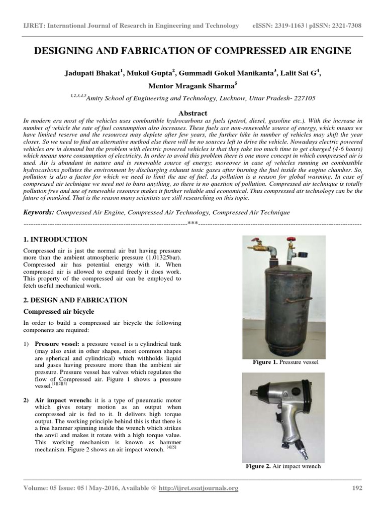 Designing and Fabrication of Compressed Air Engine | PDF