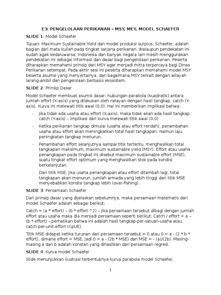 Model Schaefer dan MSY dalam Perikanan | PDF | Metode & Bahan Ajar