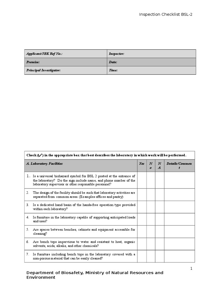 BSL 2 Checklist Reference AIMST | PDF | Laboratories | Personal ...