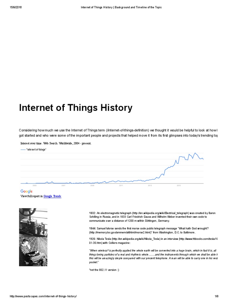 Internet of Things History Timeline | PDF | Internet Of Things | Internet