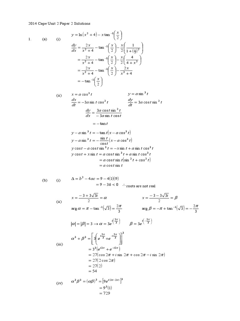 2014 Cape Unit 2 Paper 2 Solutions | PDF
