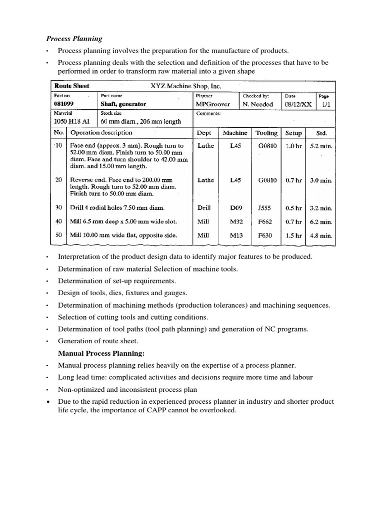 Manual Process Planning | PDF