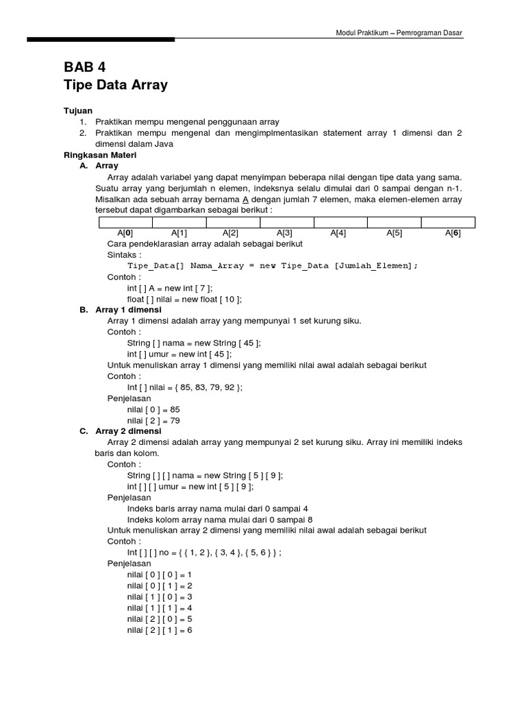 Panduan Praktikum Array Java | PDF | Komputer