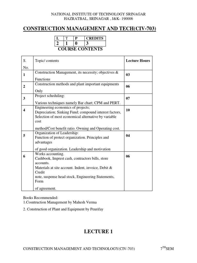 Construction Technology & Management 7th Sem. | PDF | Construction ...