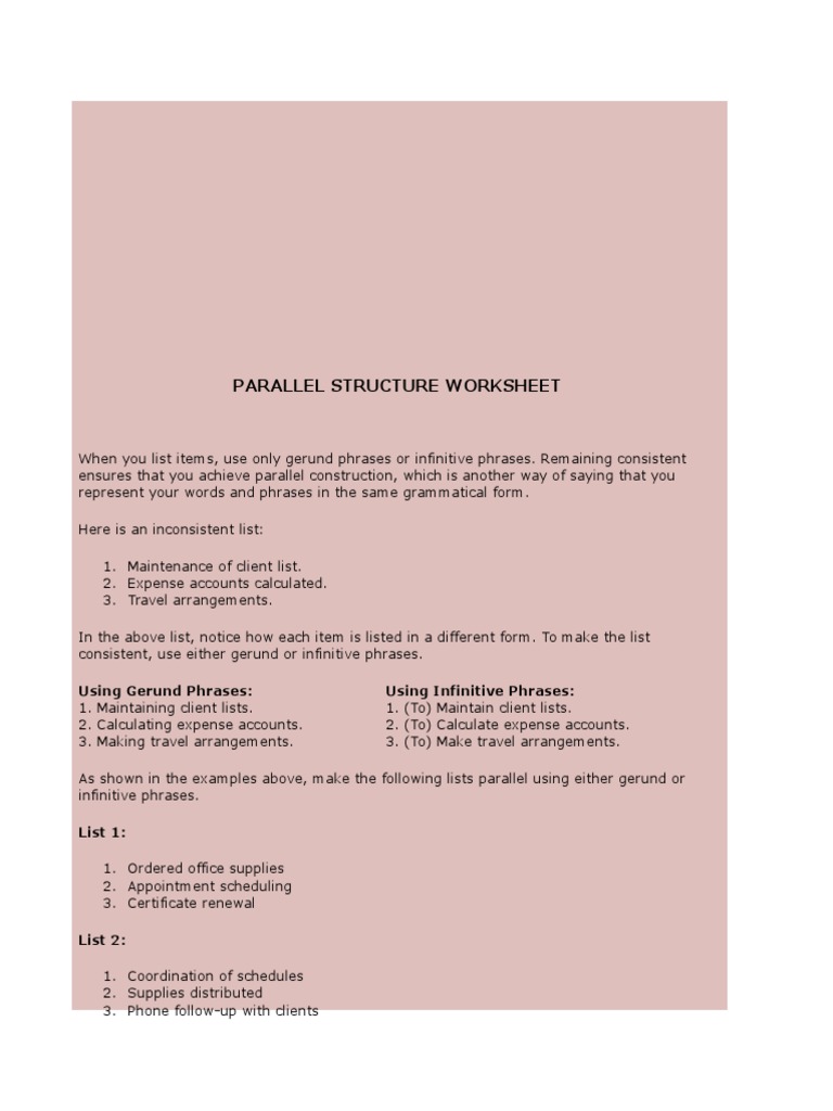 Parallel Structure Worksheet | PDF | Survivalism | Handedness