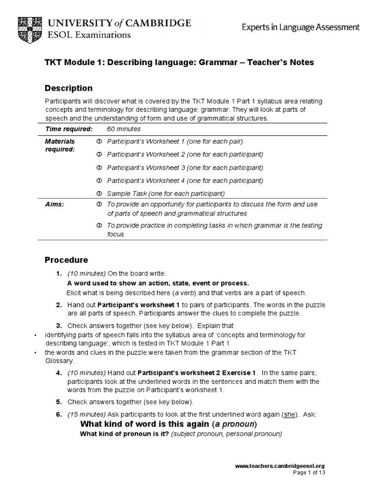 Tkt Module 1 Grammar[1] | Verb | Noun