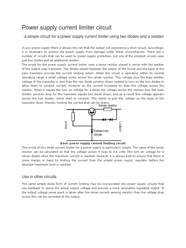 Power Supply Current Limiter Circuit | PDF | Power Supply | Electronic ...