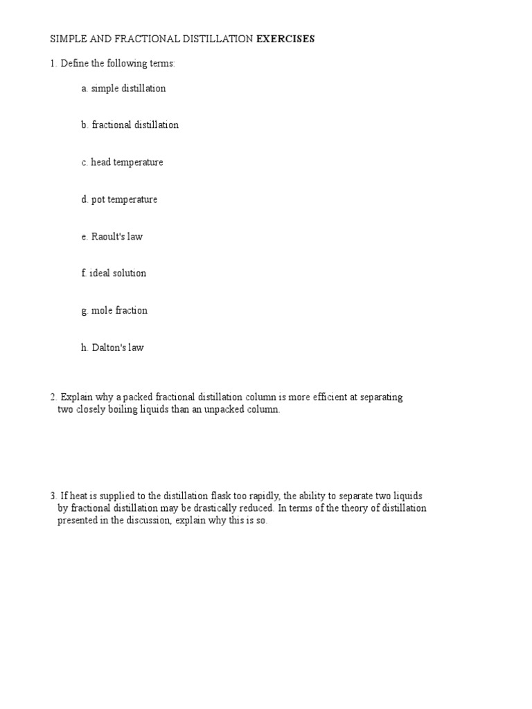Simple and Fractional Distillation Exercises | PDF