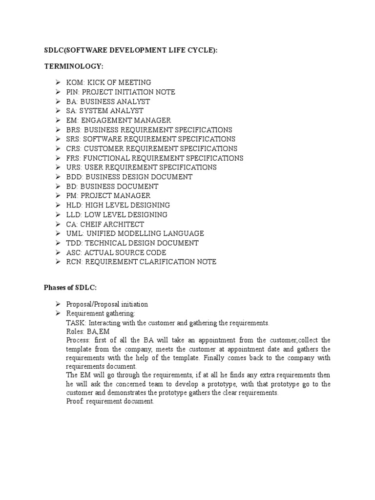 SDLC (Software Development Life Cycle) : Terminology | PDF