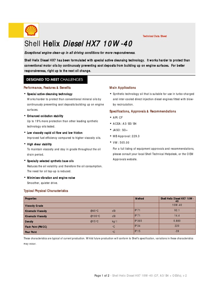 Shell-Helix-HX7-Diesel-10w-40-TDS.pdf | Motor Oil | Technology