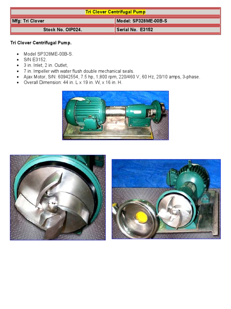 Oi P 024 Tri Clover Pump | PDF | Pump | Pipe (Fluid Conveyance)