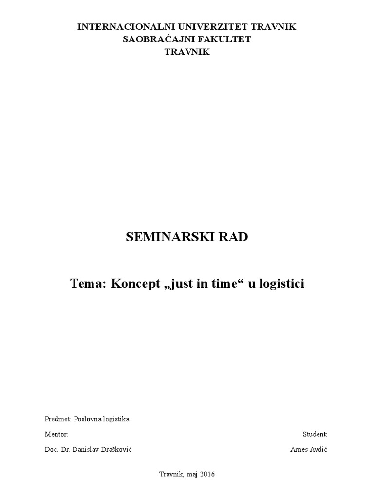 Seminarski Rad Poslovna Logistika | PDF