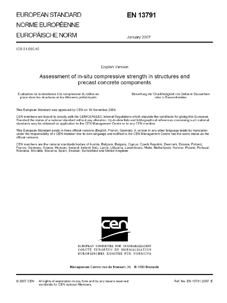 En 13791 2007 Assessment Of In Situ Compressive Strength In