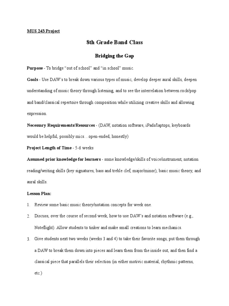 8th Grade Band Class: Bridging The Gap | PDF | Language Arts & Discipline