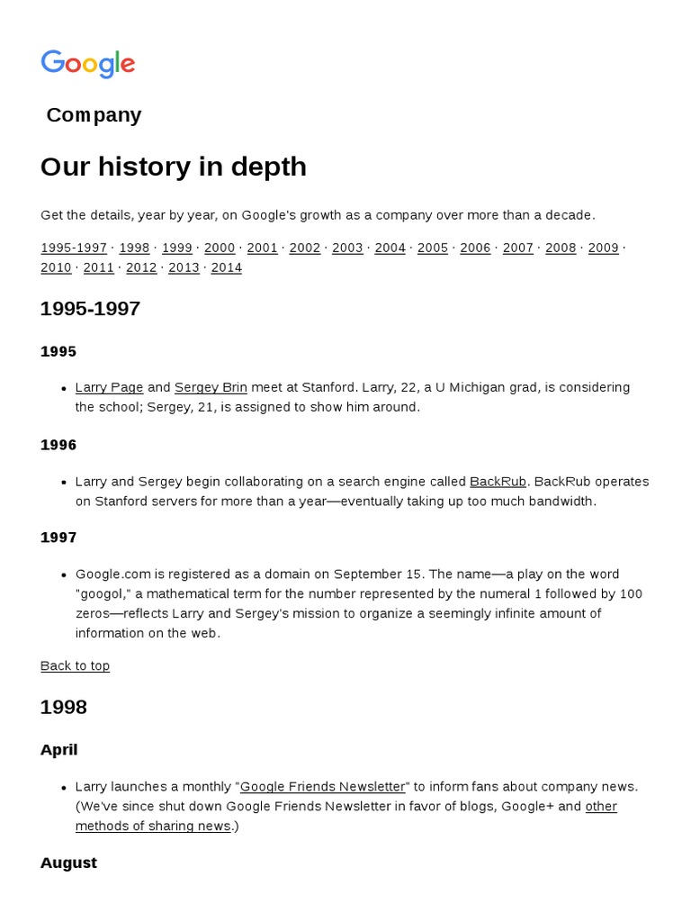 Our History in Depth - Company - Google | PDF | Google | Android ...